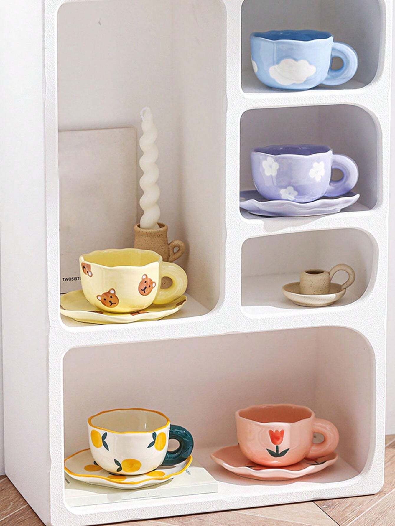 1pc Heart-Shaped Cup And Saucer Set, Hand-Painted Ceramic Coffee Cup ...