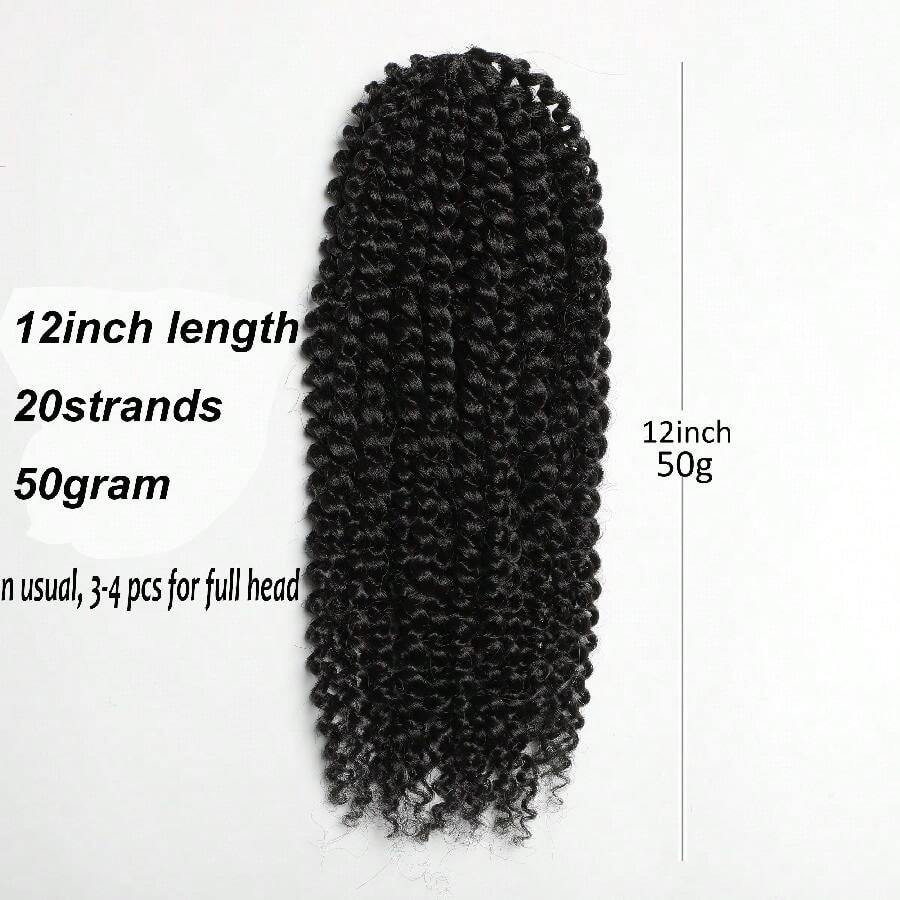 Pelo de crochet rizado kinky negro de 1 pieza, 12 pulgadas, 20 mechones ...