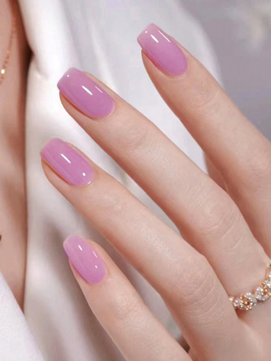 24pcs Short Square Colorful False Nails, Classic Red Color & Creamy ...