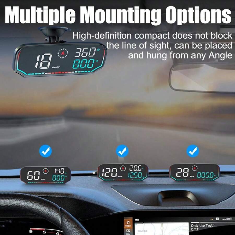 Car HUD G14 GPS Head Up Display Compass Digital Clock Date Altitude KM/H MPH Meter Alarm Gauge ...