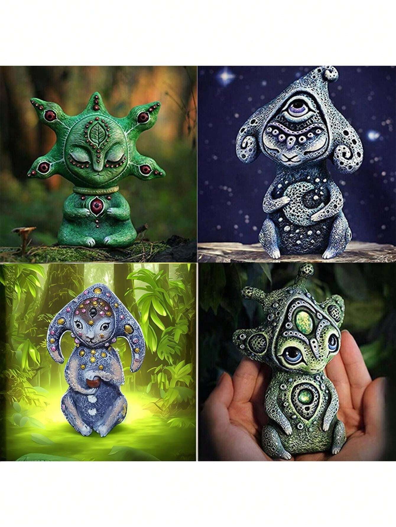 1pc Fantasyland Creatures Three Eyes Alien Sculpture Crafts Ornaments ...