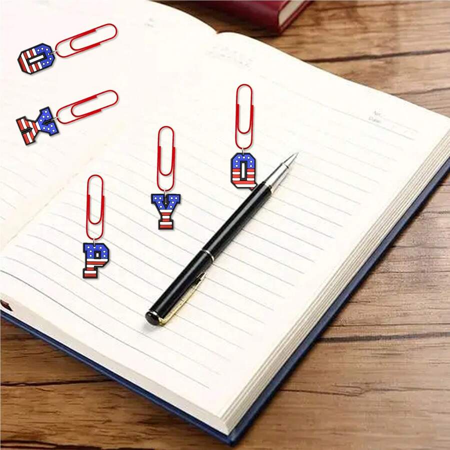 26PCS Red With Letter Paper Clips Clamps Bookmark Office Student ...