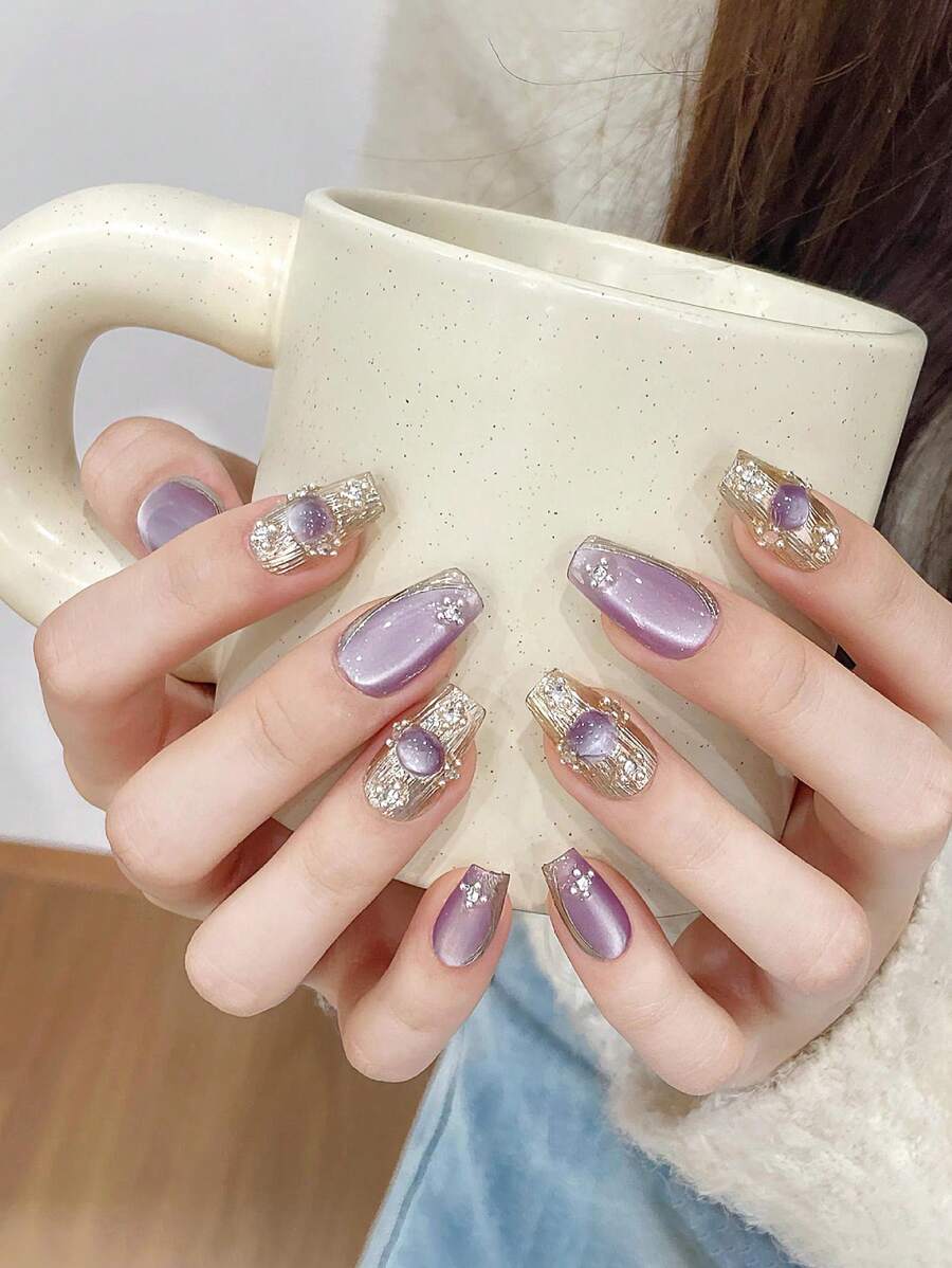 YADORNOS 10pcs/Set Purple Cloth Chequered Satin Cat Eye Handmade ...