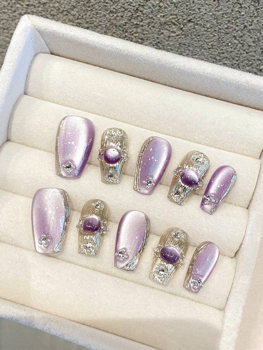 YADORNOS 10pcs/Set Purple Cloth Chequered Satin Cat Eye Handmade ...