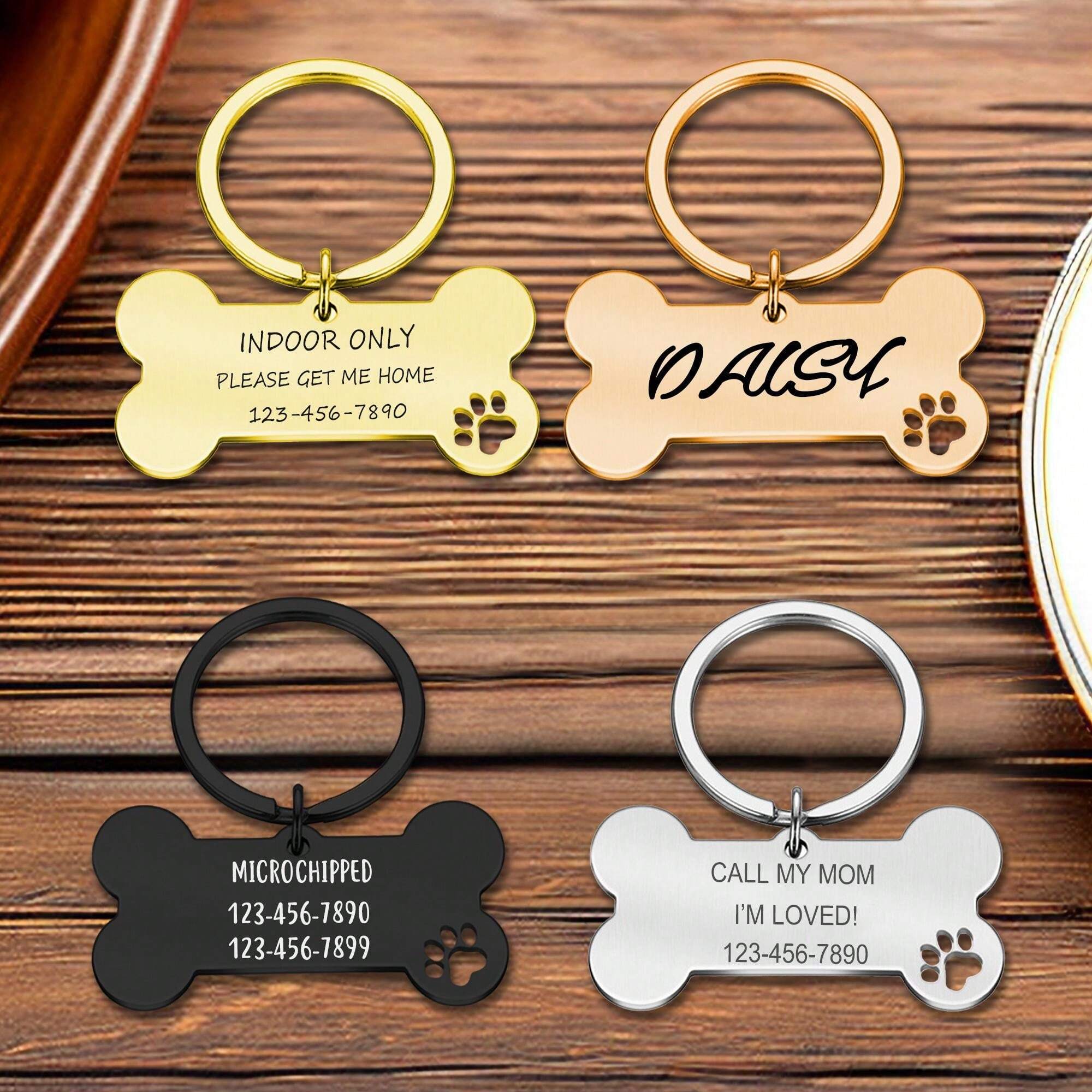 Bone Personalized Dog Tags - Double Sided Engraved Pet Name Tags For ...