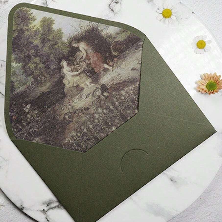 Vintage Avocado Green Oil Painting Envelope & Letter Paper Set ...