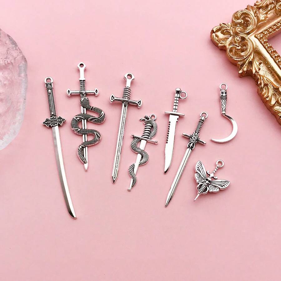 10/16pcs Sword Katana Charms Collection, Antique Silver Tone, Mix ...