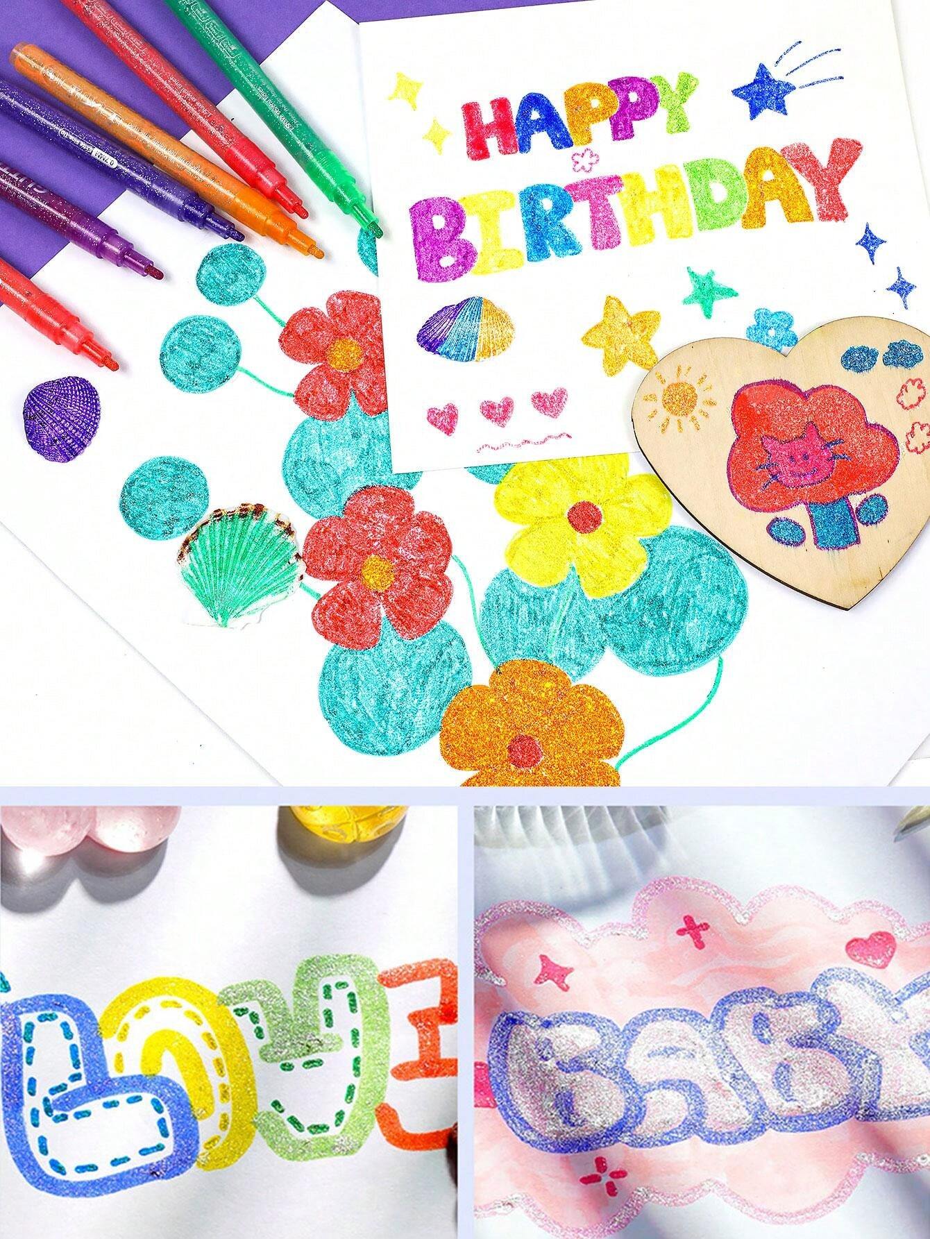 Set Of 12 Acrylic Glitter Markers, Campus Season Student Markers, Fiber ...
