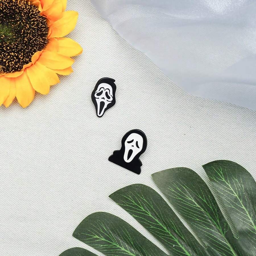 2pcs/Set Black And White Horror Ghost Face Brooches, Personality ...