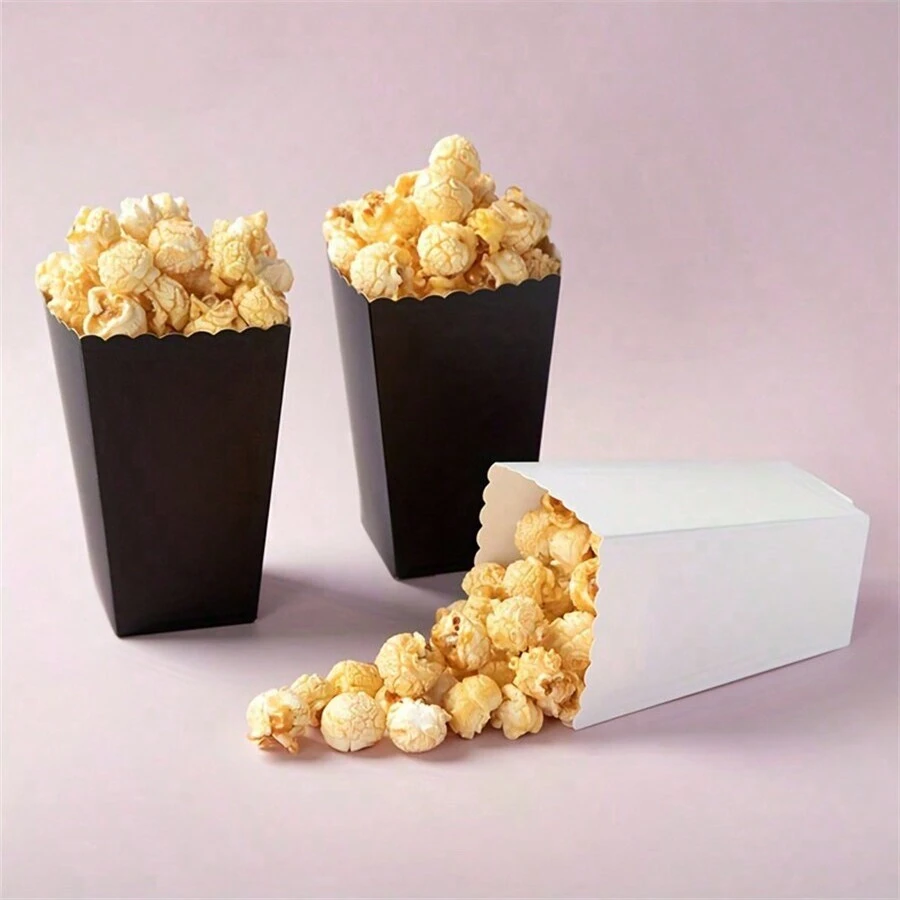 12pcs Black & White Simple Popcorn/French Fries/Hamburger Packaging Box ...