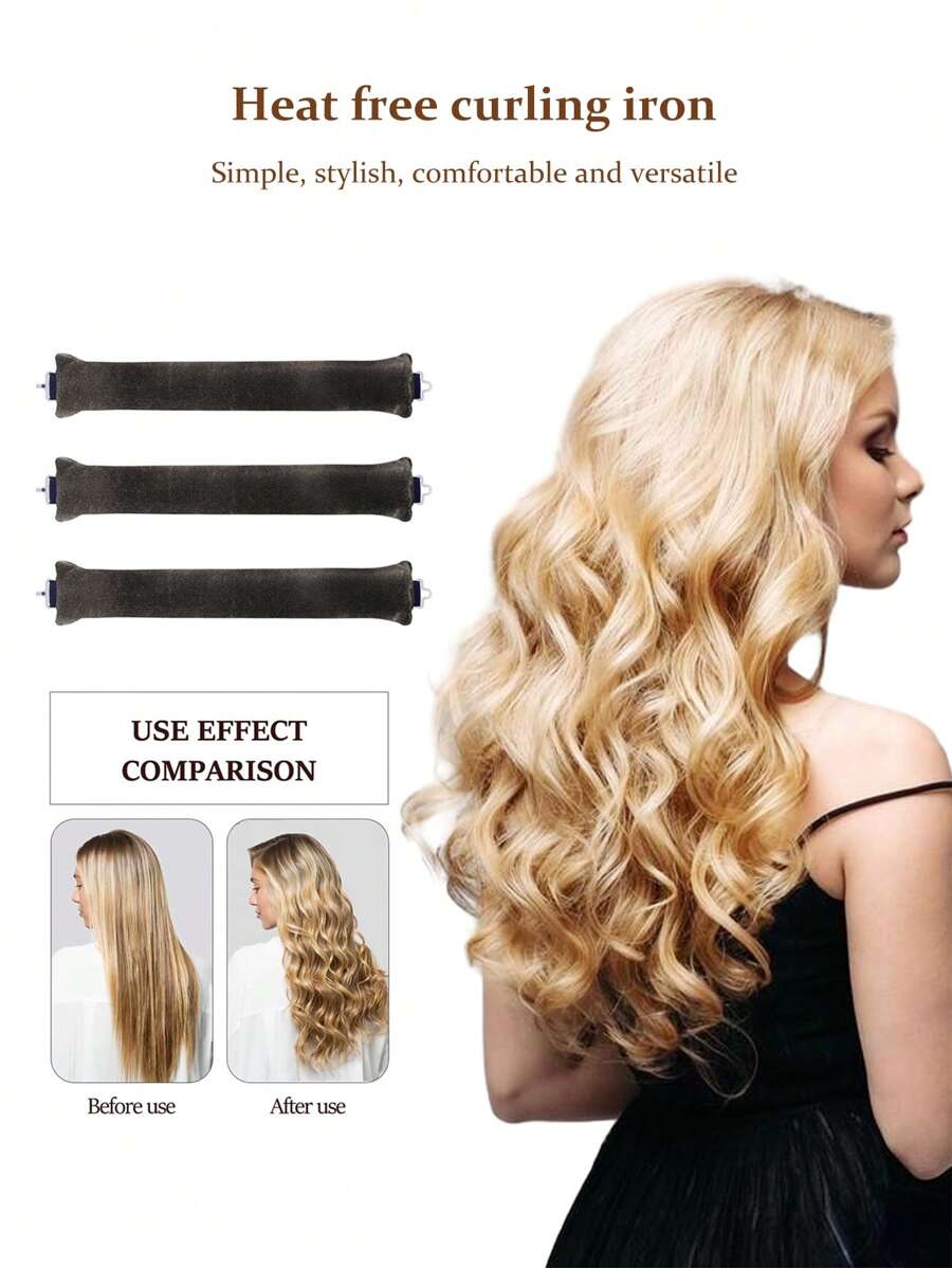 3 Pack Of Heatless Curling Wand,Heatless Hair Curler With Hooks, Thick ...