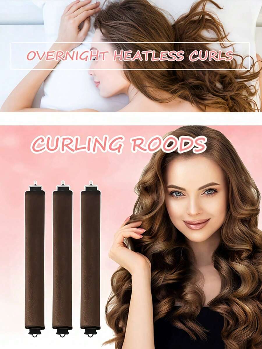 3 Pack Of Heatless Curling Wand,Heatless Hair Curler With Hooks, Thick ...