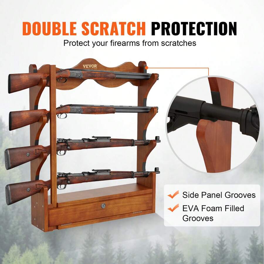 VEVOE Gun Rack, Wood Gun Rack Wall Mount, Gun Display Rack Holds 4 ...
