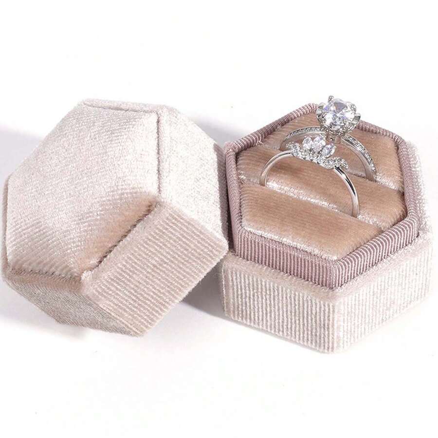 Velvet Jewelry Ring Box, Hexagon Premium Gorgeous Vintage Double Ring ...