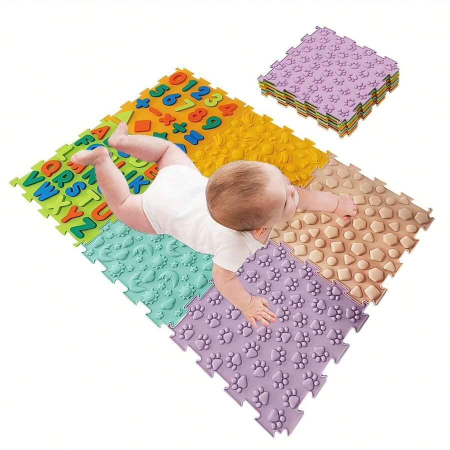 6 In 1 Baby Sensory Mat, Children Silicone Sensory Tiles Puzzle Floor ...