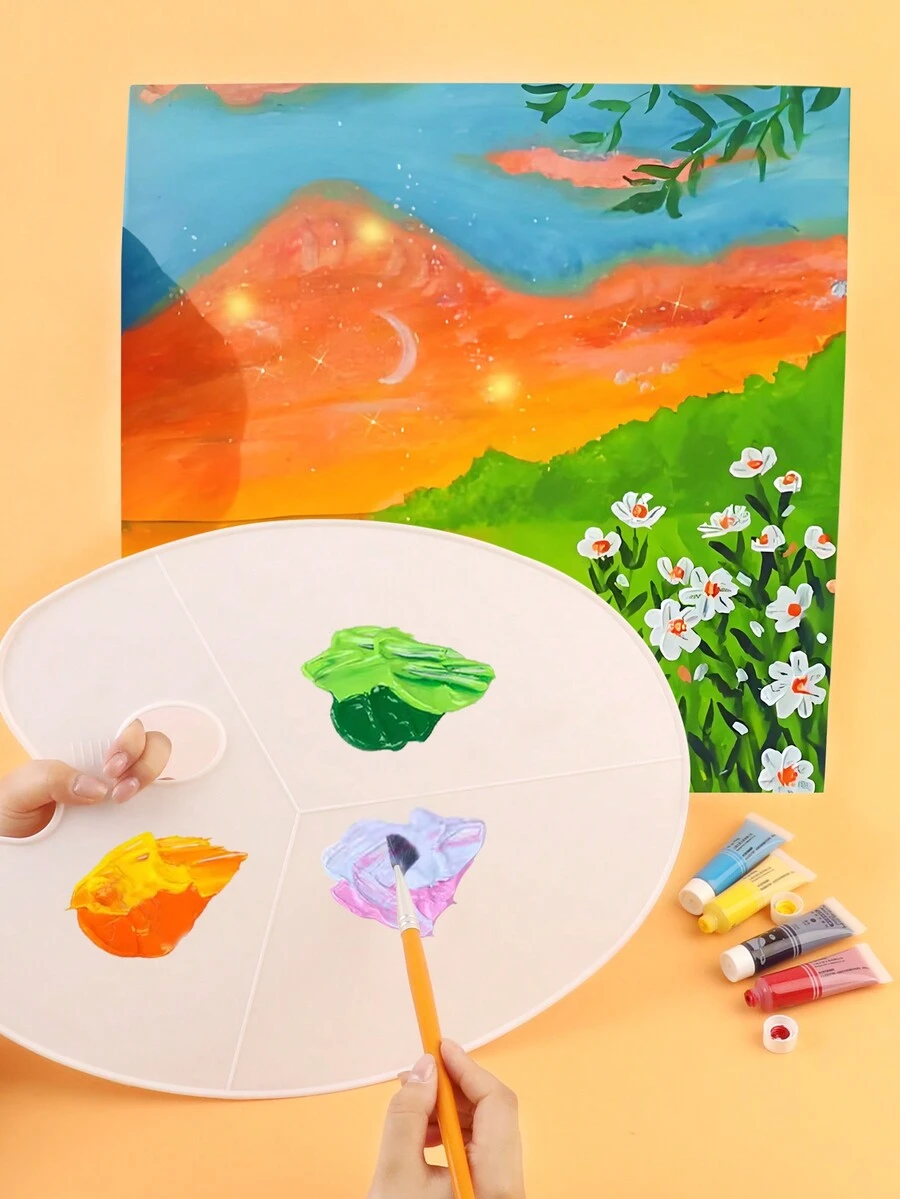 จานสี 3 หลุมสำหรับนักเรียนศิลปะ สีน้ำ Gouache สีน้ำมัน ถาดผสมมือถือ ...