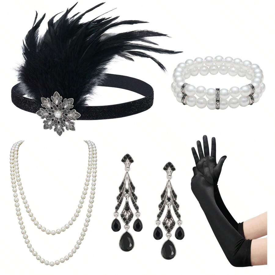 1920s Great Gatsby Accessories Set For Women, Flapper Headband ...