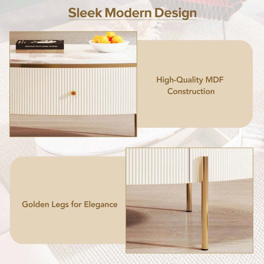 Modern Oval Coffee Table, Mid Century End Table With 2 Storage Drawers ...