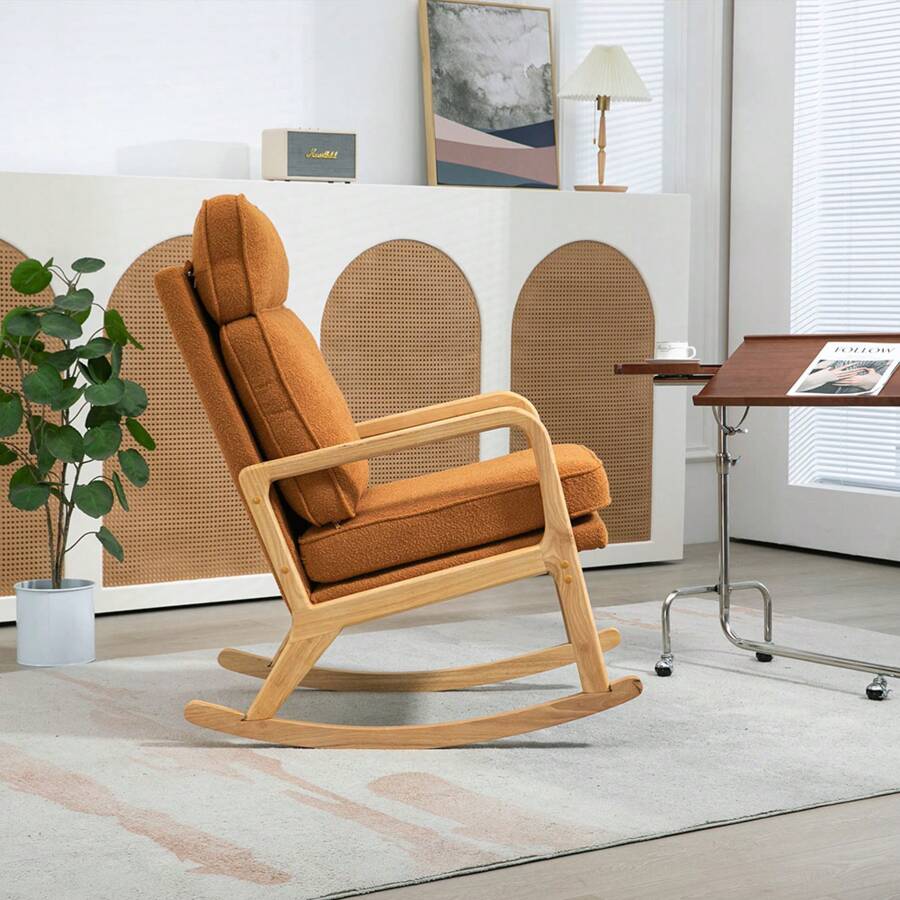 Rocking Chair, Living Room Accent Chair With Solid Wood Base, High ...