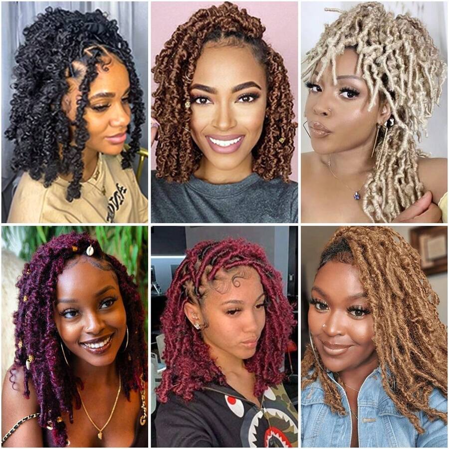 Pelo de crochet de mariposa Locs 1 paquete corto trenzas sintéticas ...