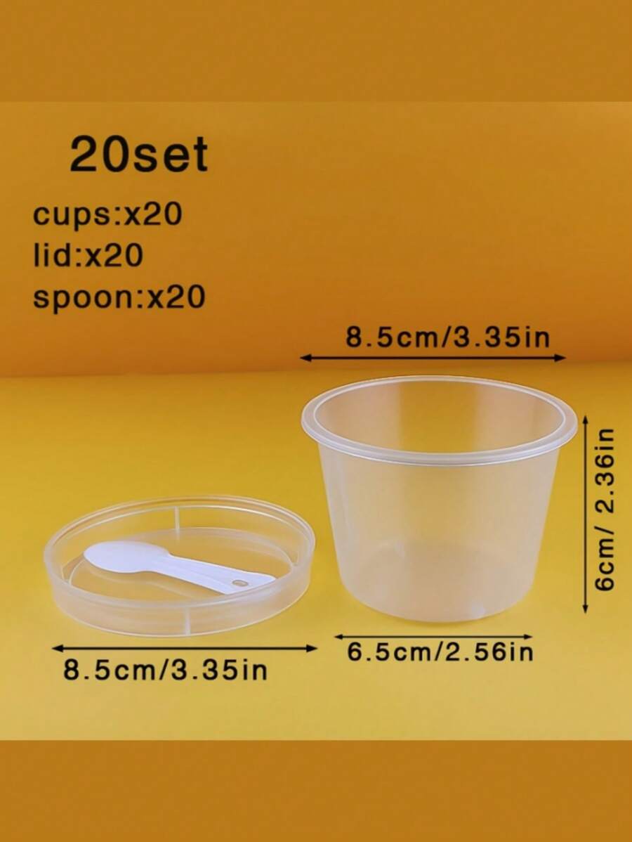 20 Sets Of Plastic Transparent Cups With Lids, Spoons And Stickers ...