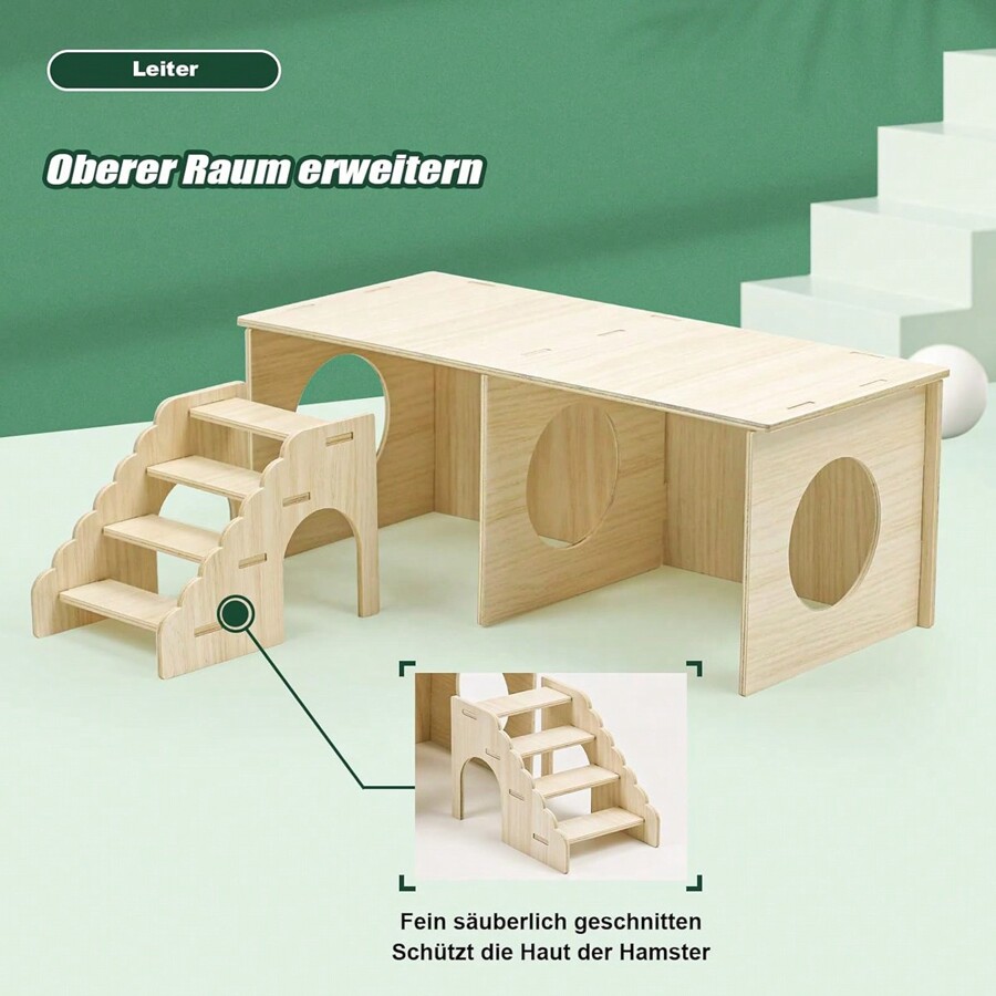Hamster House, Hamster Hideout Wooden With Ladder DIY Toy Cage Decor ...
