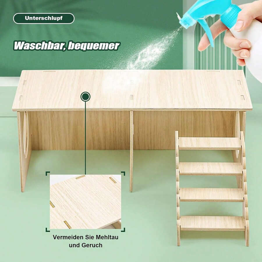 Hamster House, Hamster Hideout Wooden With Ladder DIY Toy Cage Decor ...