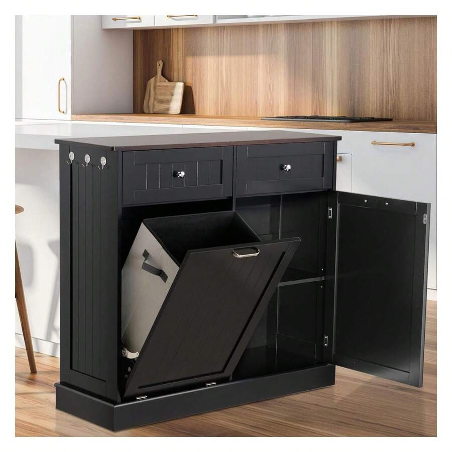 Double Tilt Out Trash Cabinet Kitchen Waste Bins 10 Gallon Standing ...