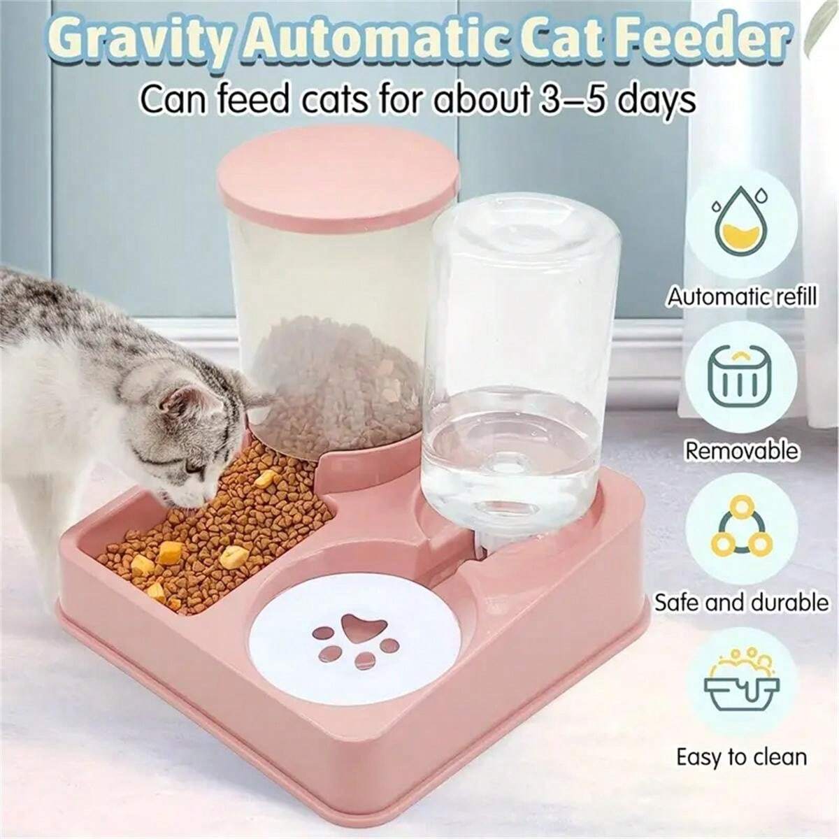 1PC Automatic Cat Feeder And Water Dispenser Set, 2-In-1 Tilt Automatic ...