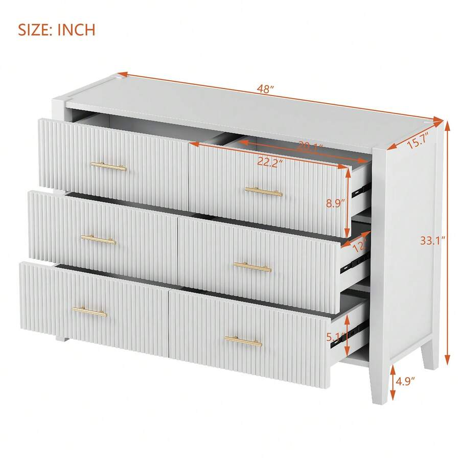 6 Drawer Dresser With Metal Handle For Bedroom, Storage Cabinet With ...
