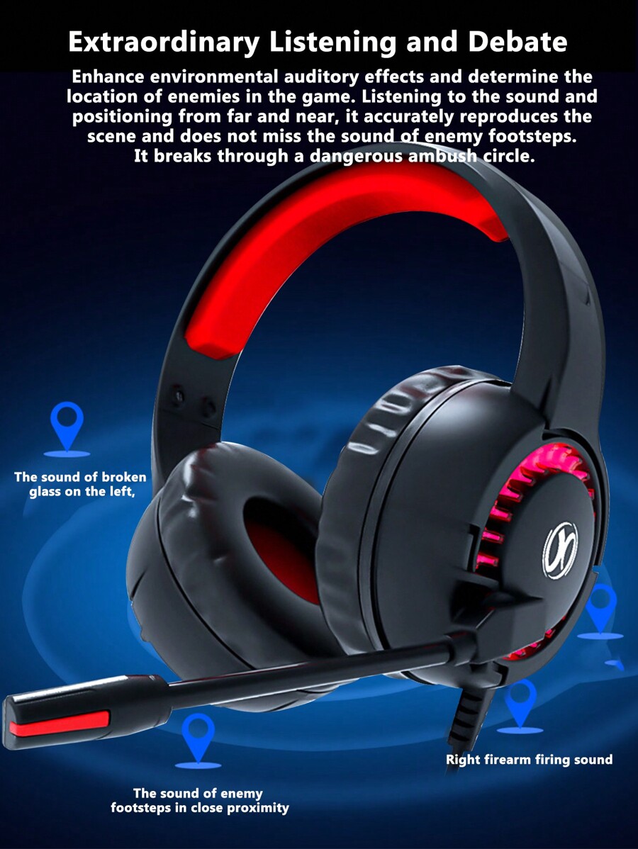 Headset Headphones With Microphone, Over-Ear Gaming Headphones, HiFi ...