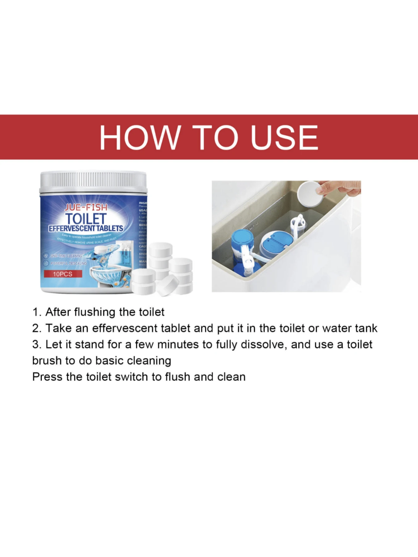Jue-Fish Toilet Cleaning Tablets, Removes Stains & Odors, Effective ...