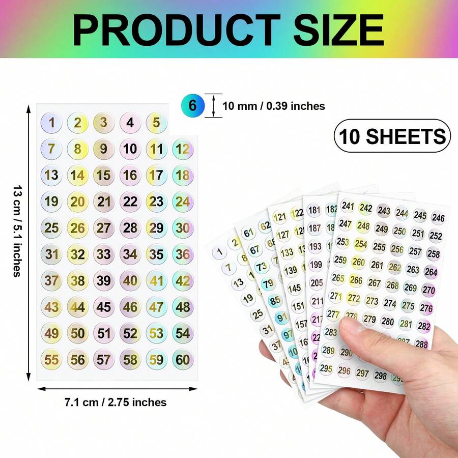 10 Sheets 1 To 300 Reflective Small Number Stickers Consecutive Self ...