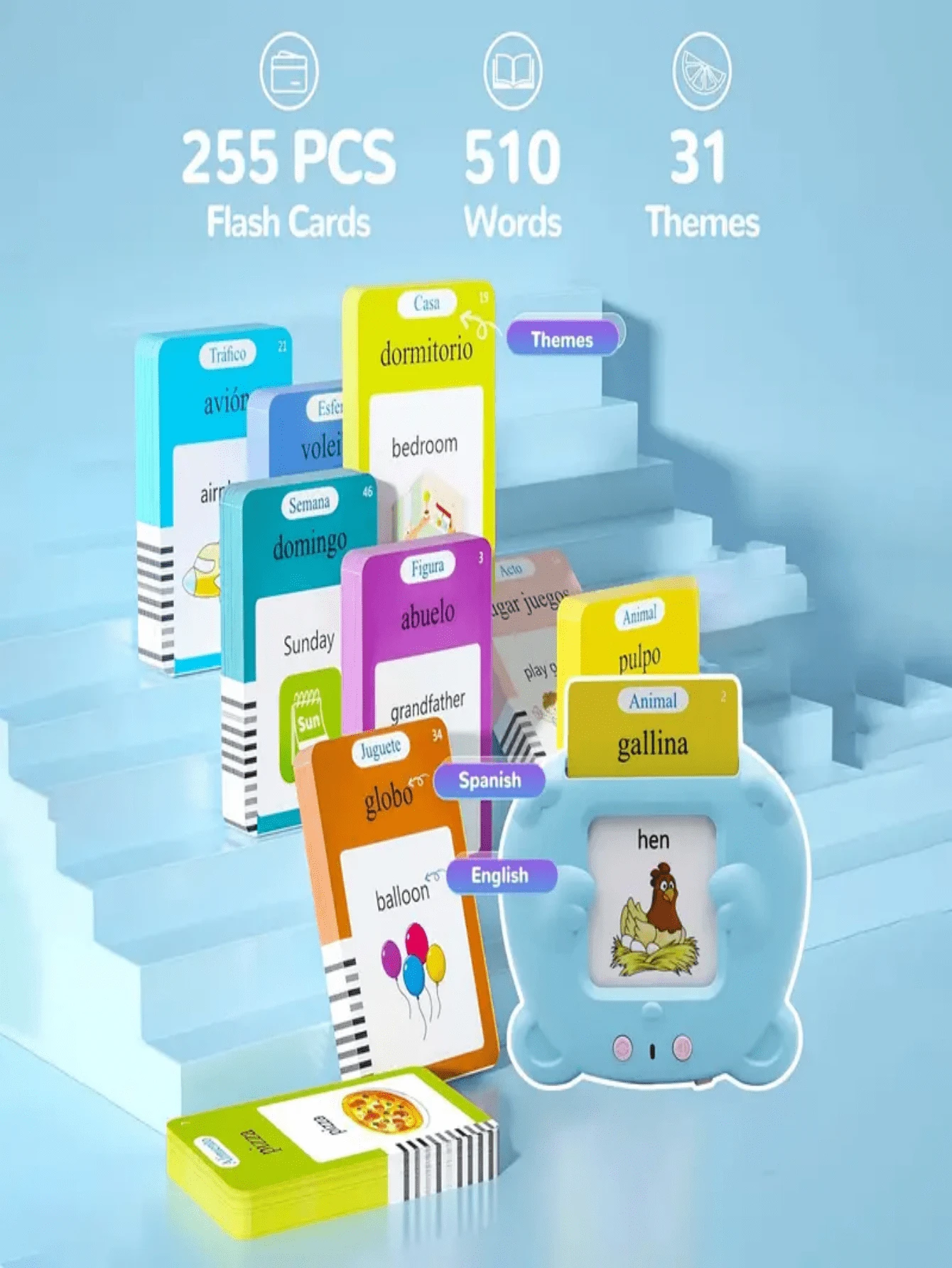 224-510 Words Spanish & English &Arabic Bilingual Talking Flash Cards ...