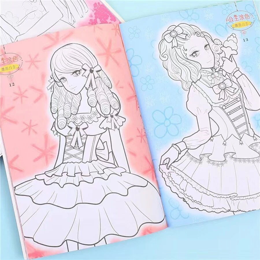 6pcs Princess Coloring Sheets Beautiful Girls Painting Book ...