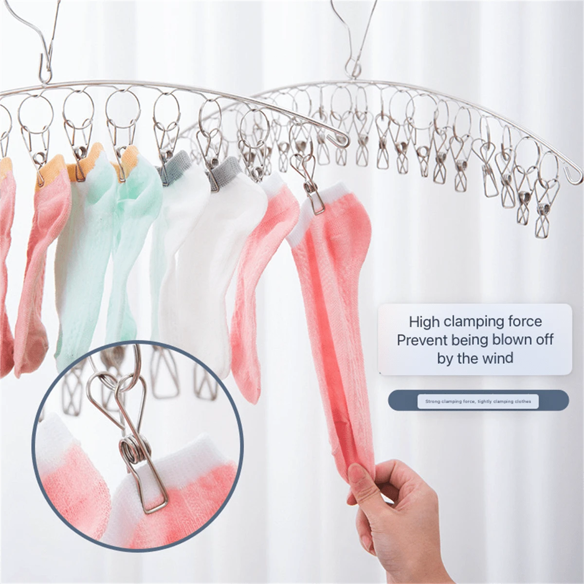 Percha de ropa de acero inoxidable con múltiples pinzas para calcetines, tendedero con forma de ...