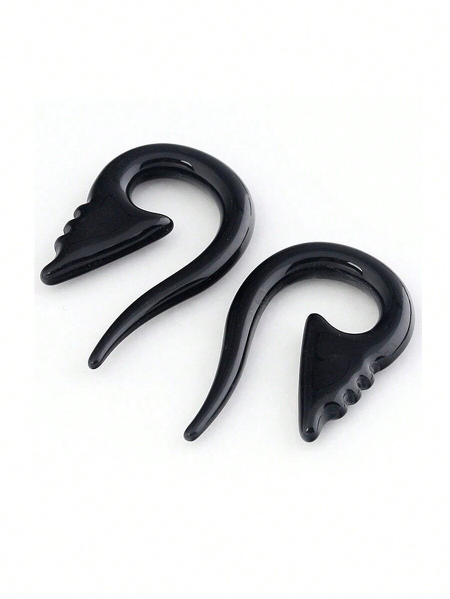 1 Pair Black Acrylic Snail Ear Stretching Expander Women Ear Tunnel ...