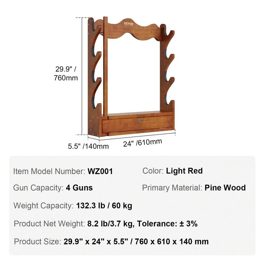 VEVOE Gun Rack, Wood Gun Rack Wall Mount, Gun Display Rack Holds 4 ...
