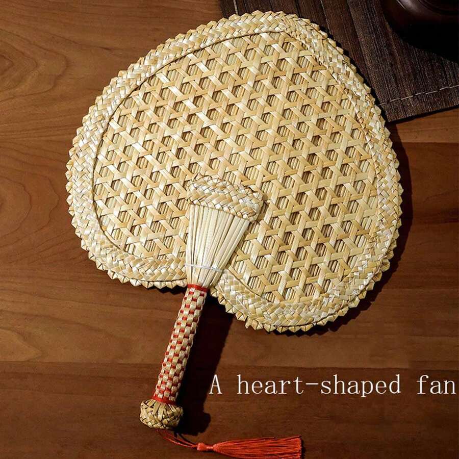 1pc Hand-Woven Big Leaf Fan, Summer Hand-Cranked Straw Fan, Summer ...