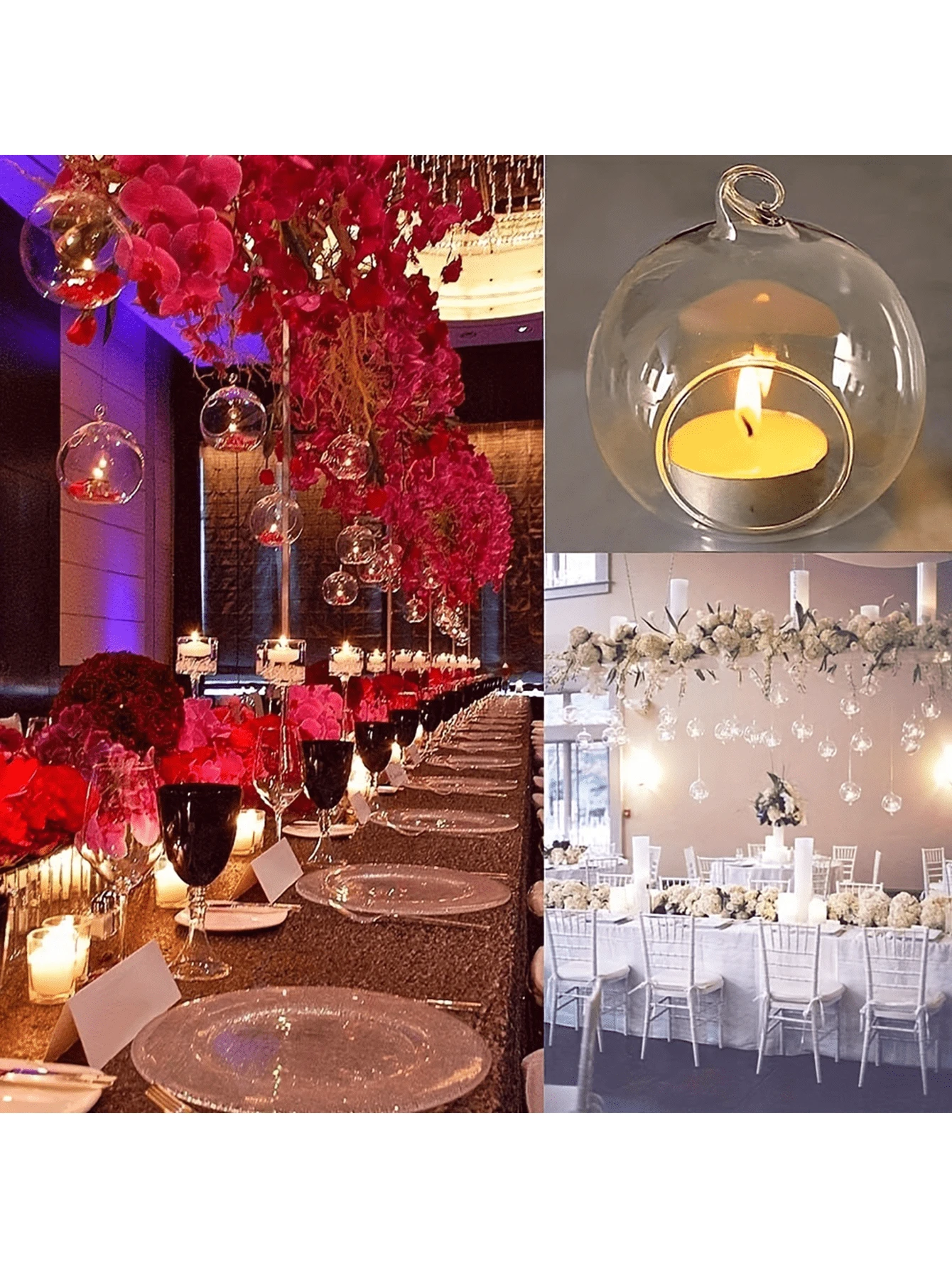 6cm Large Glass Ball Candle Holder With LED Tea Light, Hanging Glass ...
