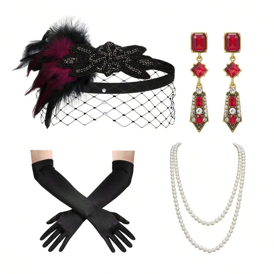 1920s Great Gatsby Accessories Set For Women, Flapper Headband ...