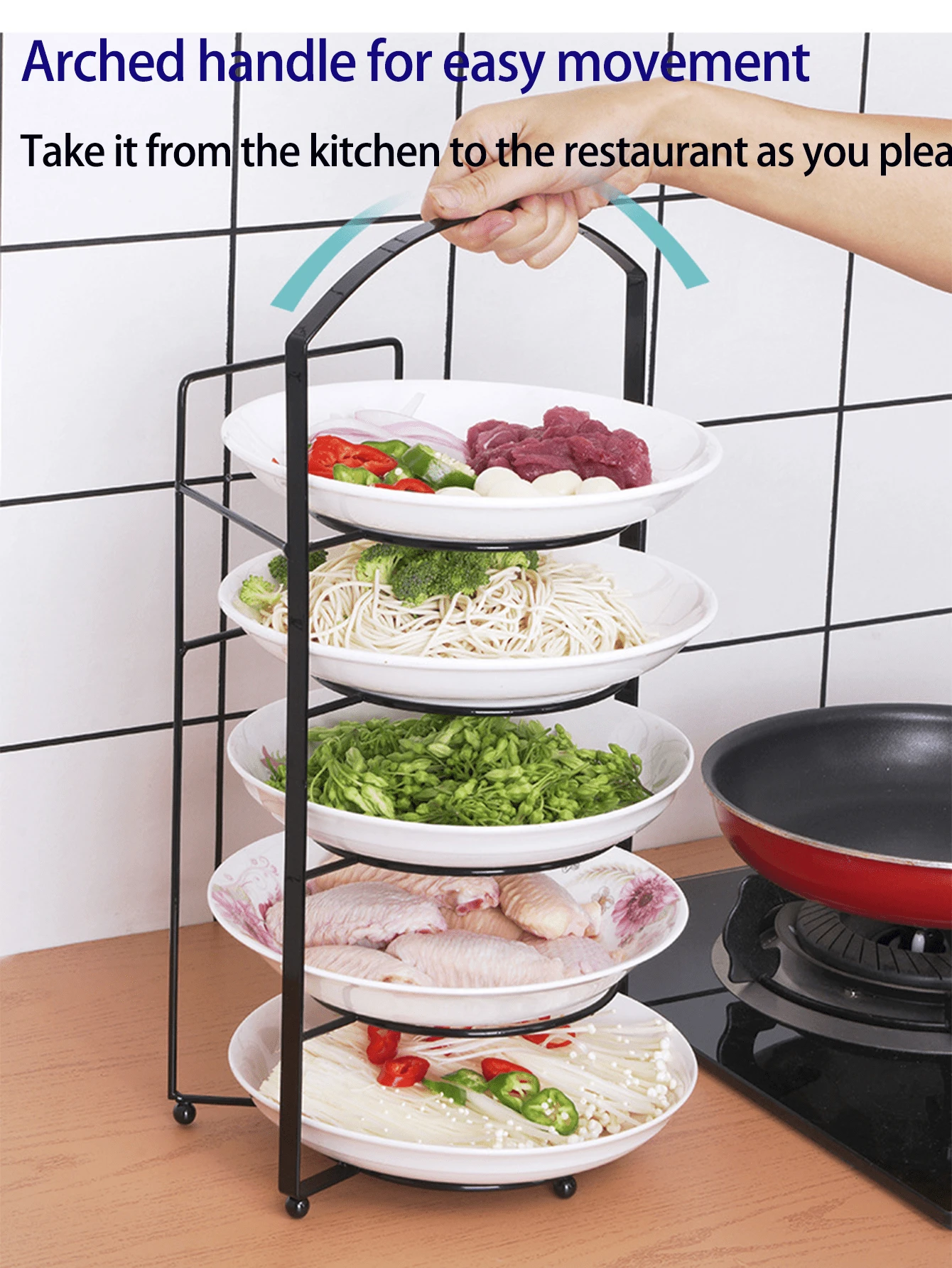 1pc Creative Portable Kitchen Prep Rack, No-Drilling Required, 5 Tier ...