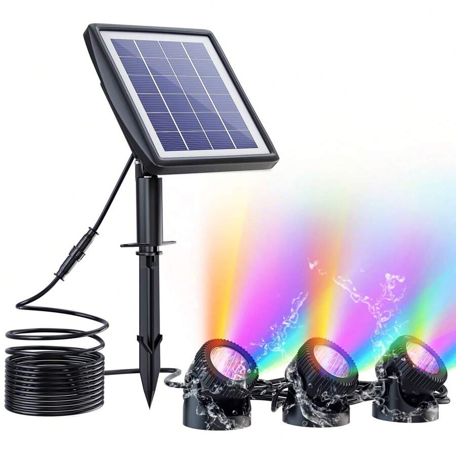 Solar Pond Lights Submersible, 3 In 1 RGB Color Changing Underwater ...