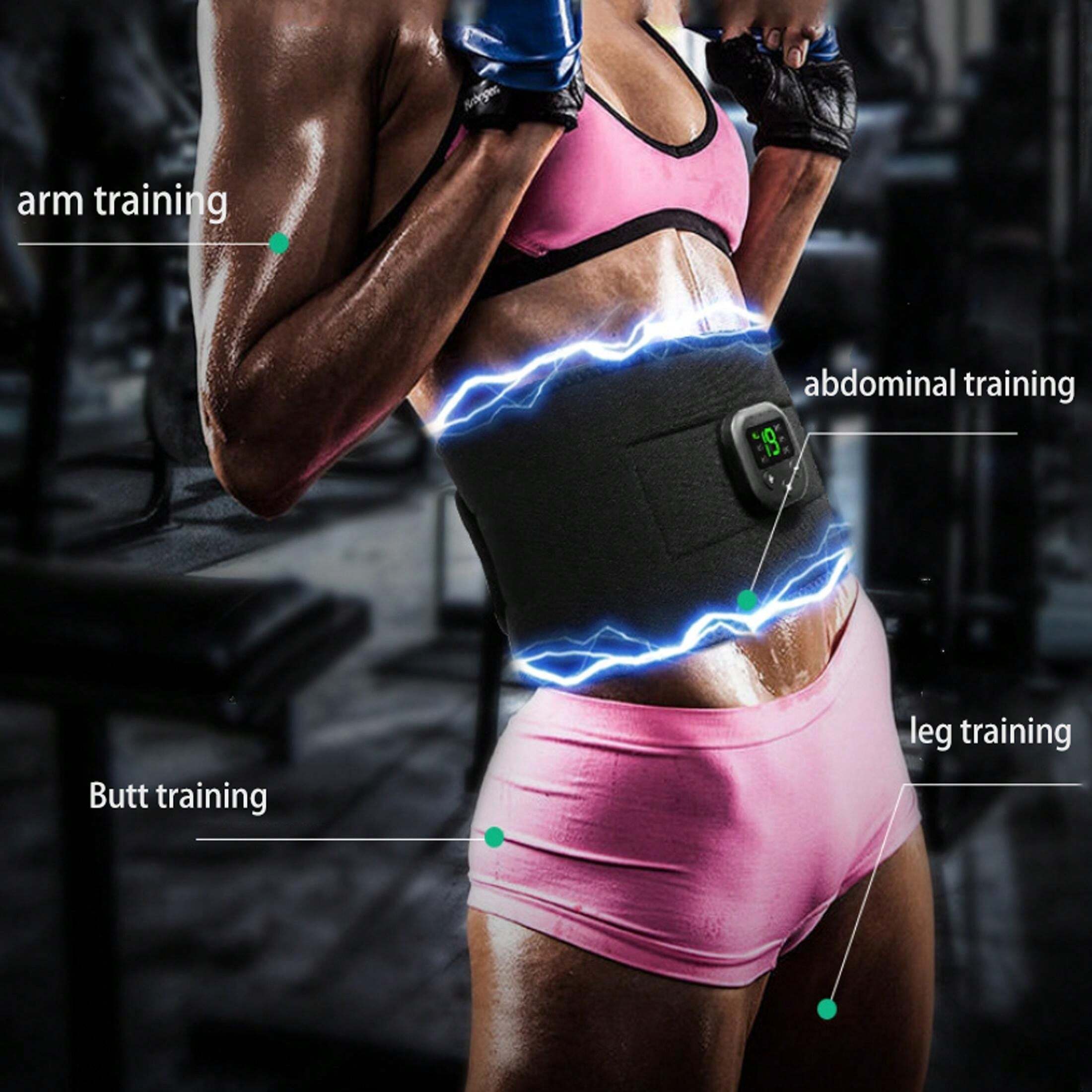 1pc Rechargeable EMS Pulse Massage Belt Smart Fat Burning Waist Belt ABS Muscle Stimulator ...