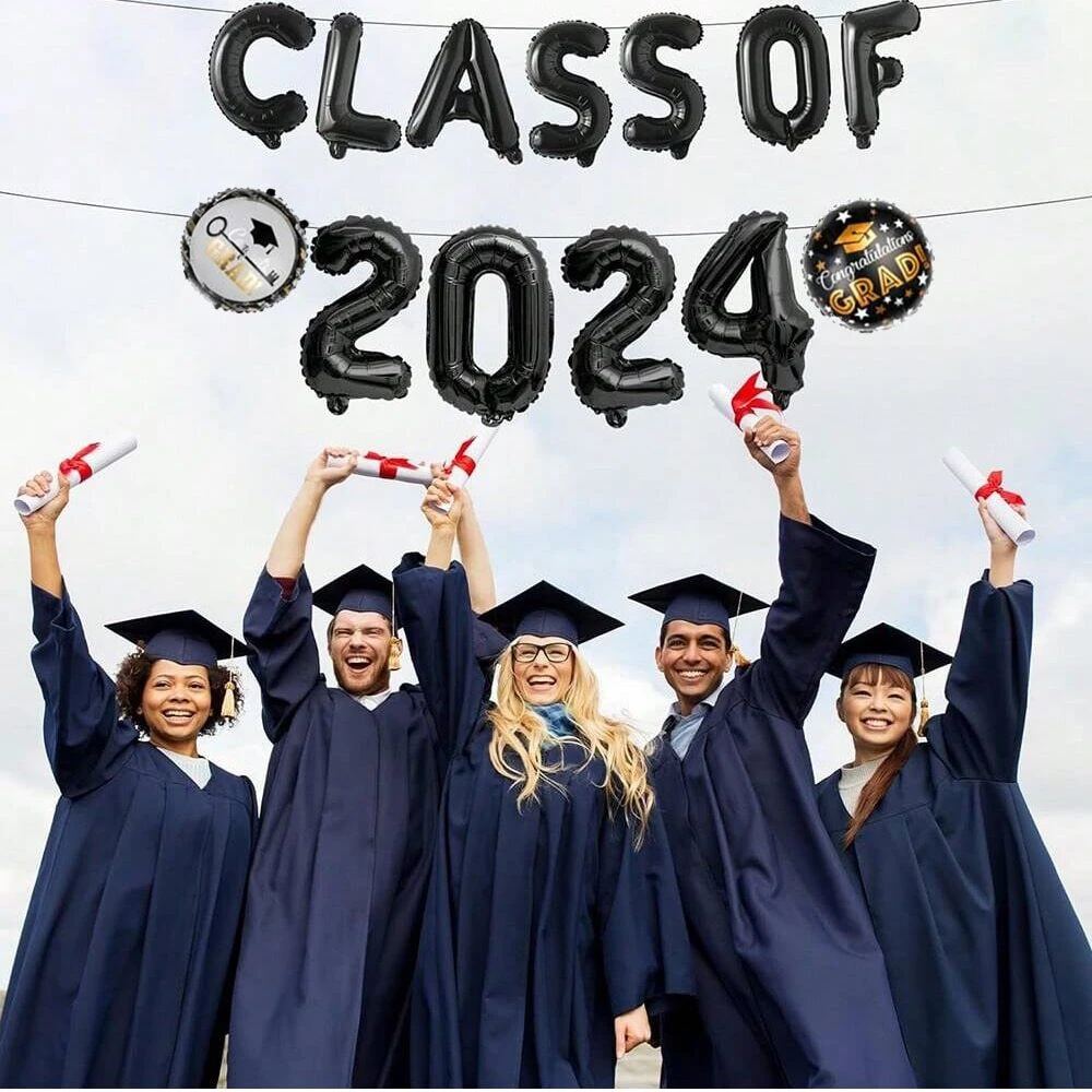 Class Of 2024 Balloon Banner, Black Foil Balloon 16 Inch 2 Foil Congrat ...