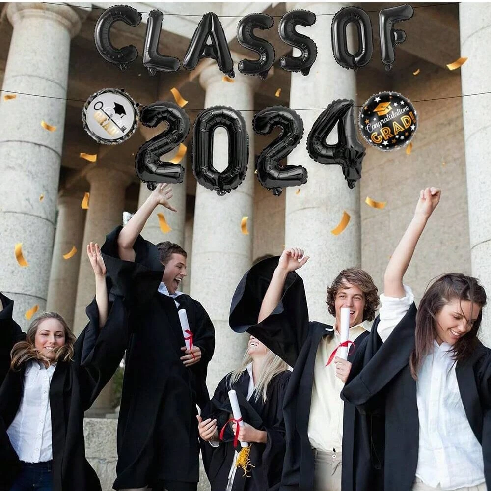 Class Of 2024 Balloon Banner, Black Foil Balloon 16 Inch 2 Foil Congrat ...