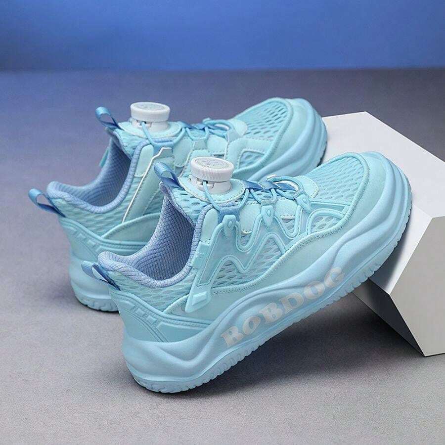 Zapatos deportivos con botón giratorio para niños y niñas, zapatos de malla transpirable para ...