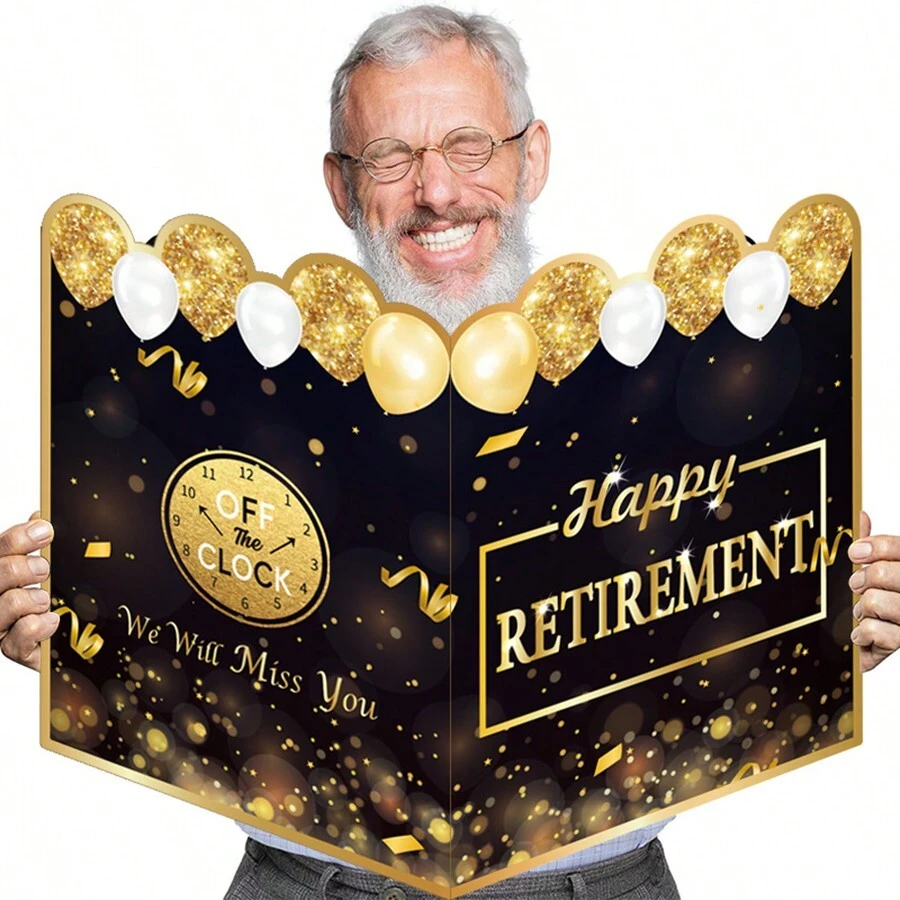 Large Retirement Greeting Card Party Decoration Card, Black And Gold ...