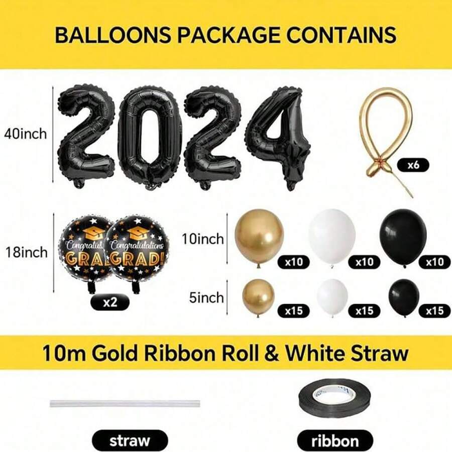 Class Of 2024 Balloon Banner, Black Foil Balloon 16 Inch 2 Foil Congrat ...