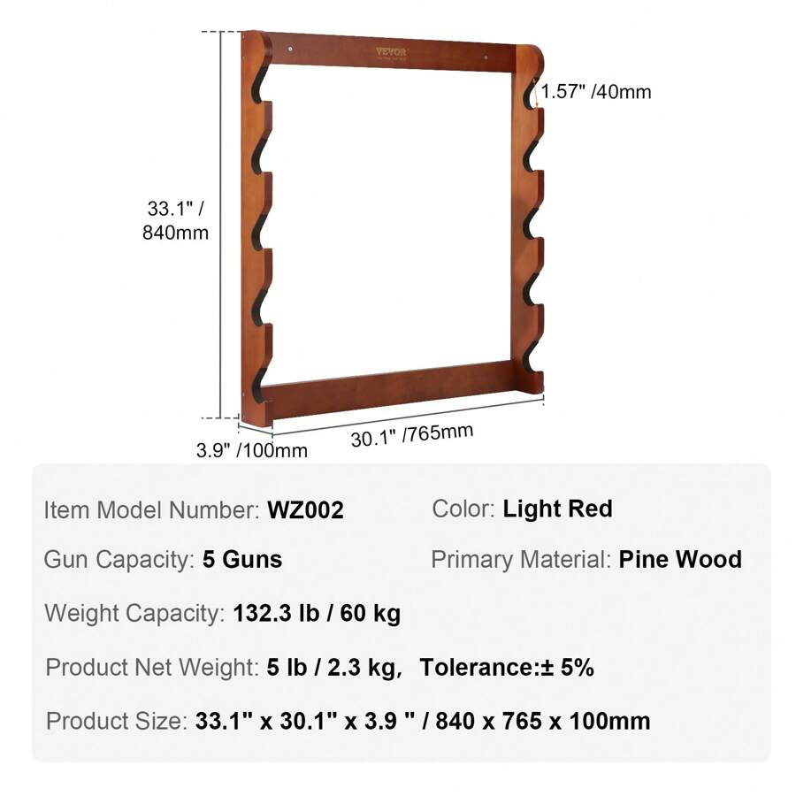 VEVOR Gun Rack, Wood Gun Rack Wall Mount, Gun Display Rack Holds 5 ...